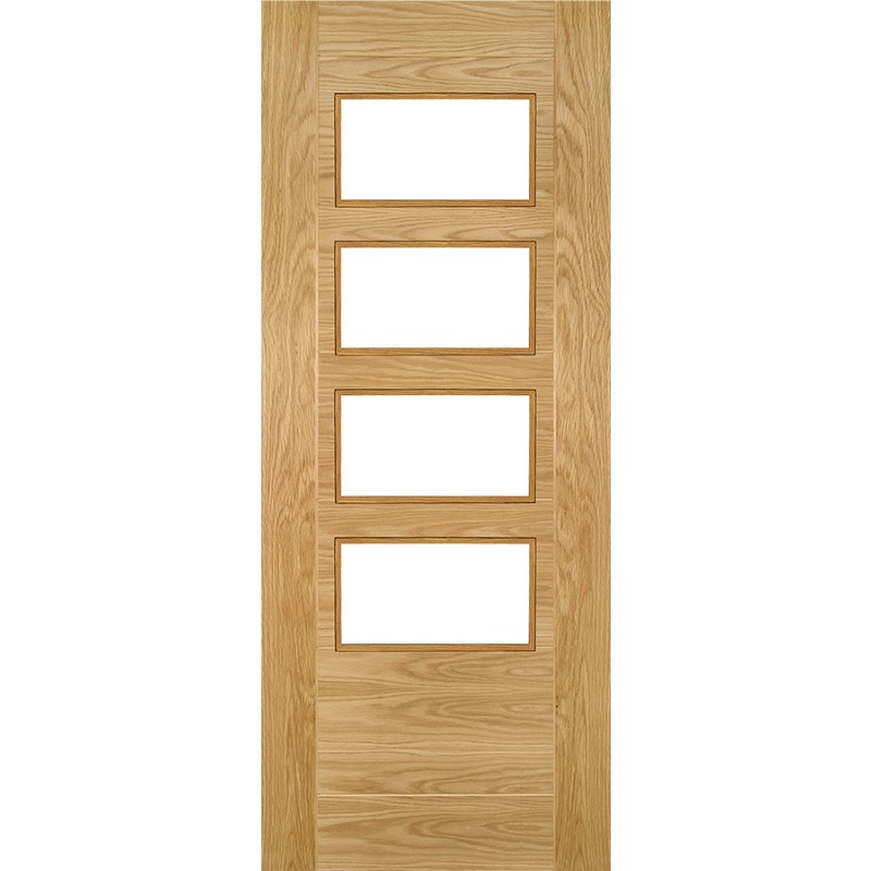 Internal Pre-Finished Oak Seville 4 Light Square Clear Glazed Door ...