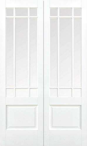 Internal Primed White Downham Glazed Solid Door Pairs - Atlantic Timber